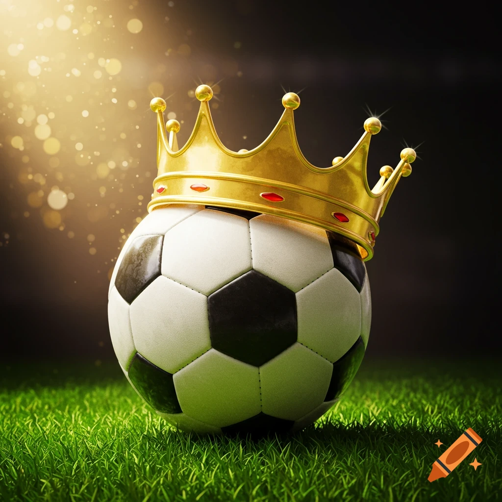Soccer ball with a golden crown on grass on Craiyon