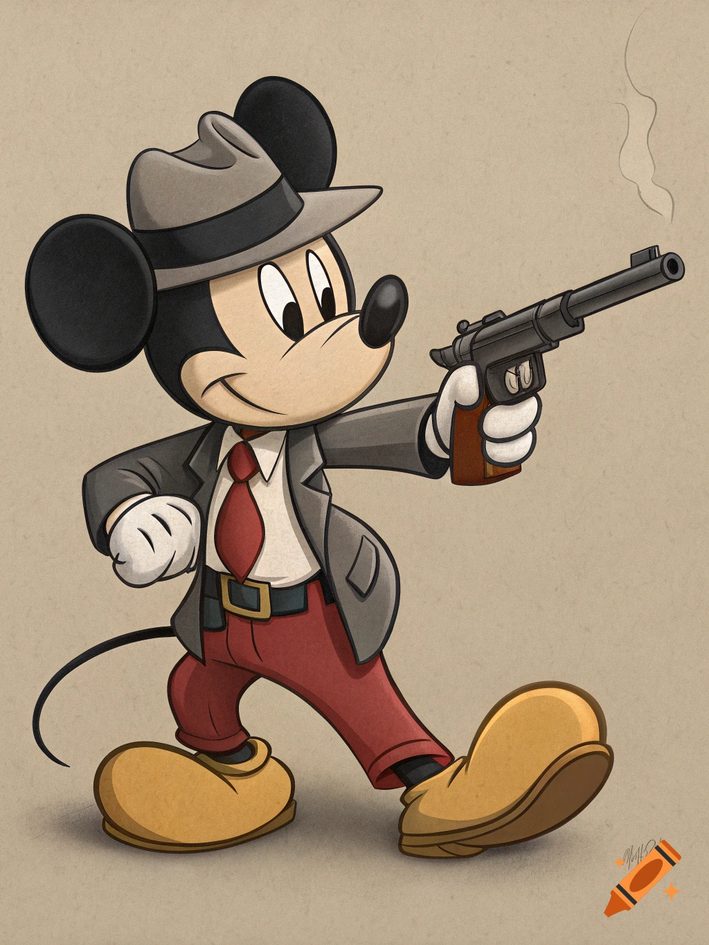 Cartoon illustration of Mickey Mouse dressed as a gangster, wearing a ...