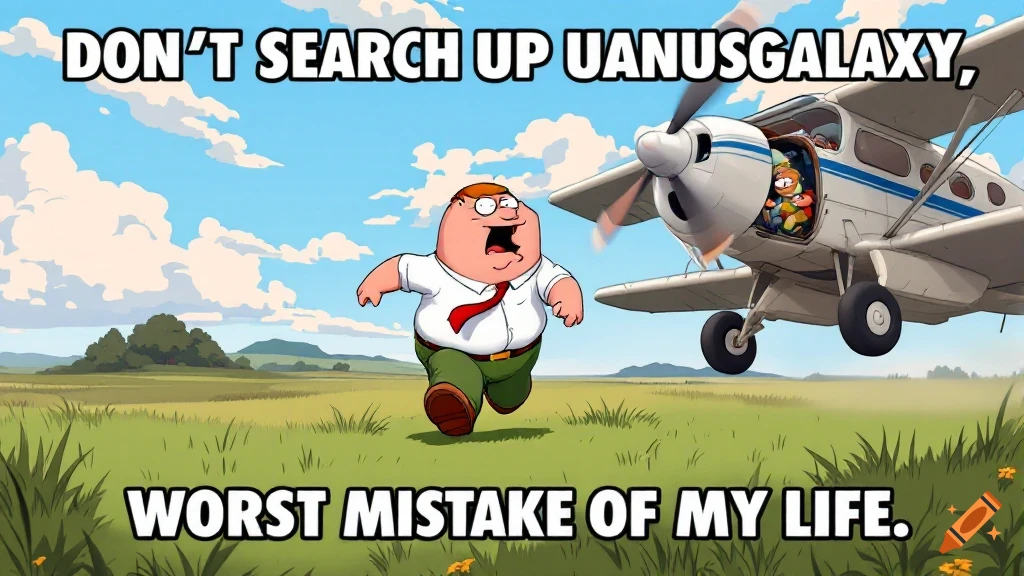 Peter Griffin from Family Guy running from a plane with text overlay on ...