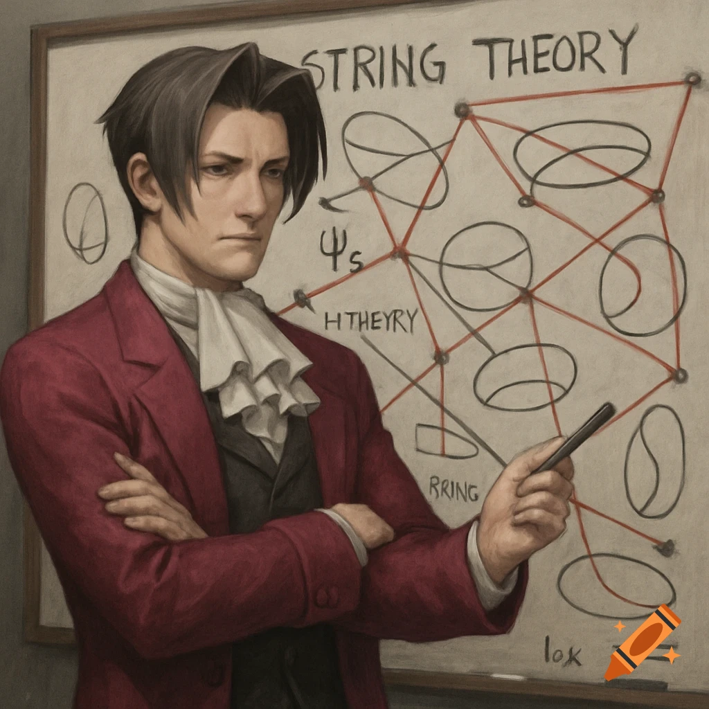 Anime man dressed as a professor explaining string theory on a ...