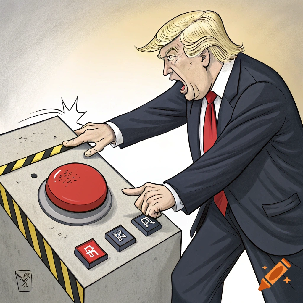 Cartoon illustration of a man resembling Donald Trump leaning over a ...