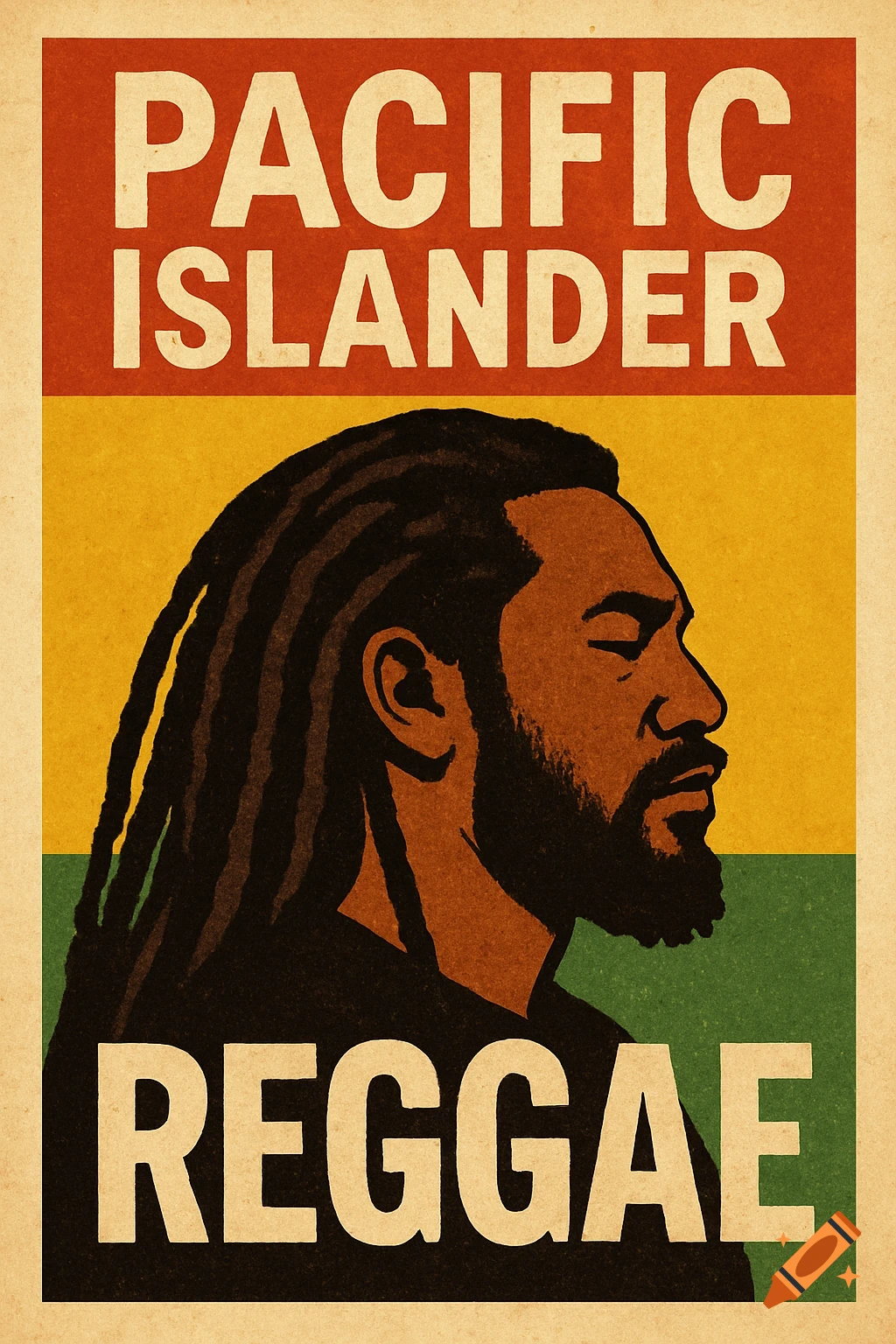 Illustration poster for Pacific Islander Reggae music featuring a man's ...