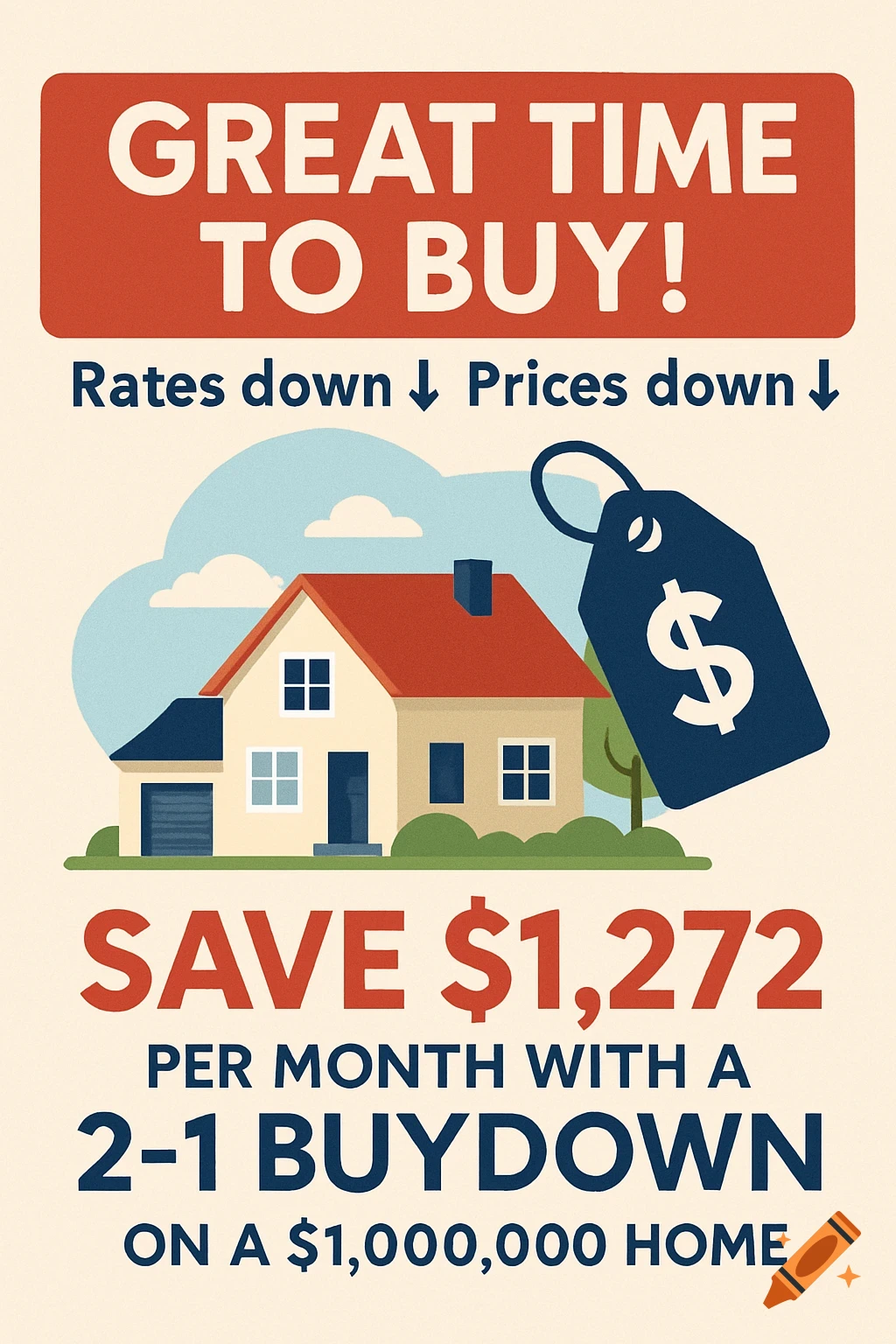 Real estate marketing graphic: 'Great time to buy!' with info on rates ...