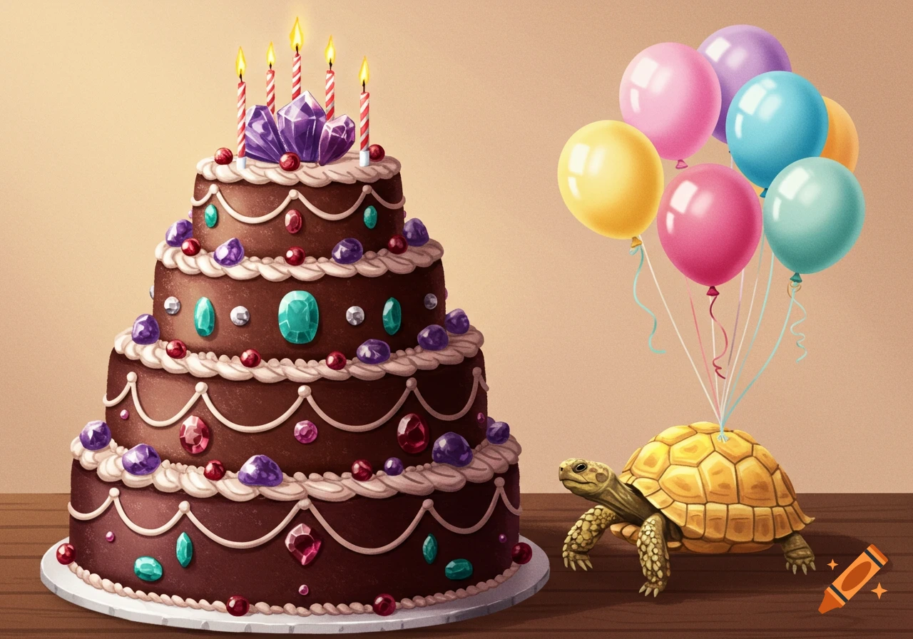 A tiered chocolate birthday cake decorated with jewels sits next to a ...