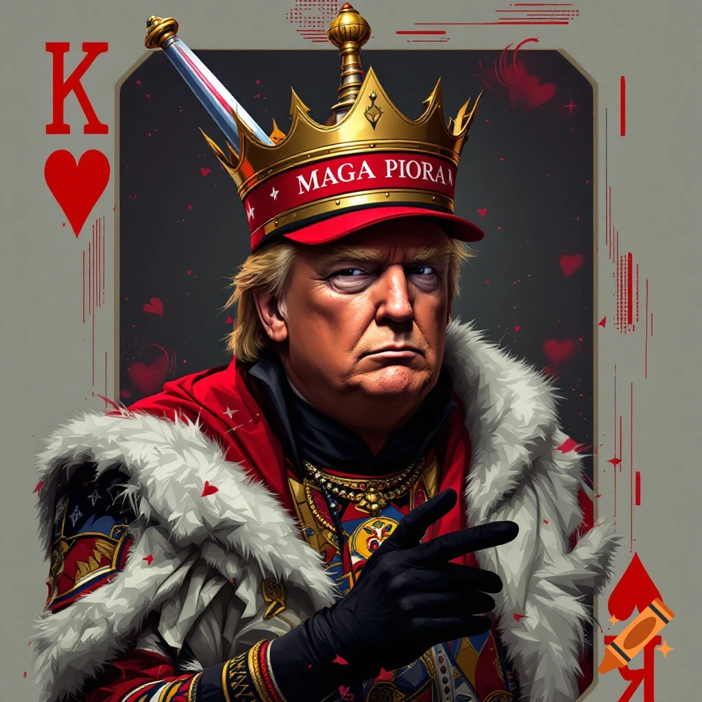 Portrait of Donald Trump depicted as the King of Hearts playing card ...