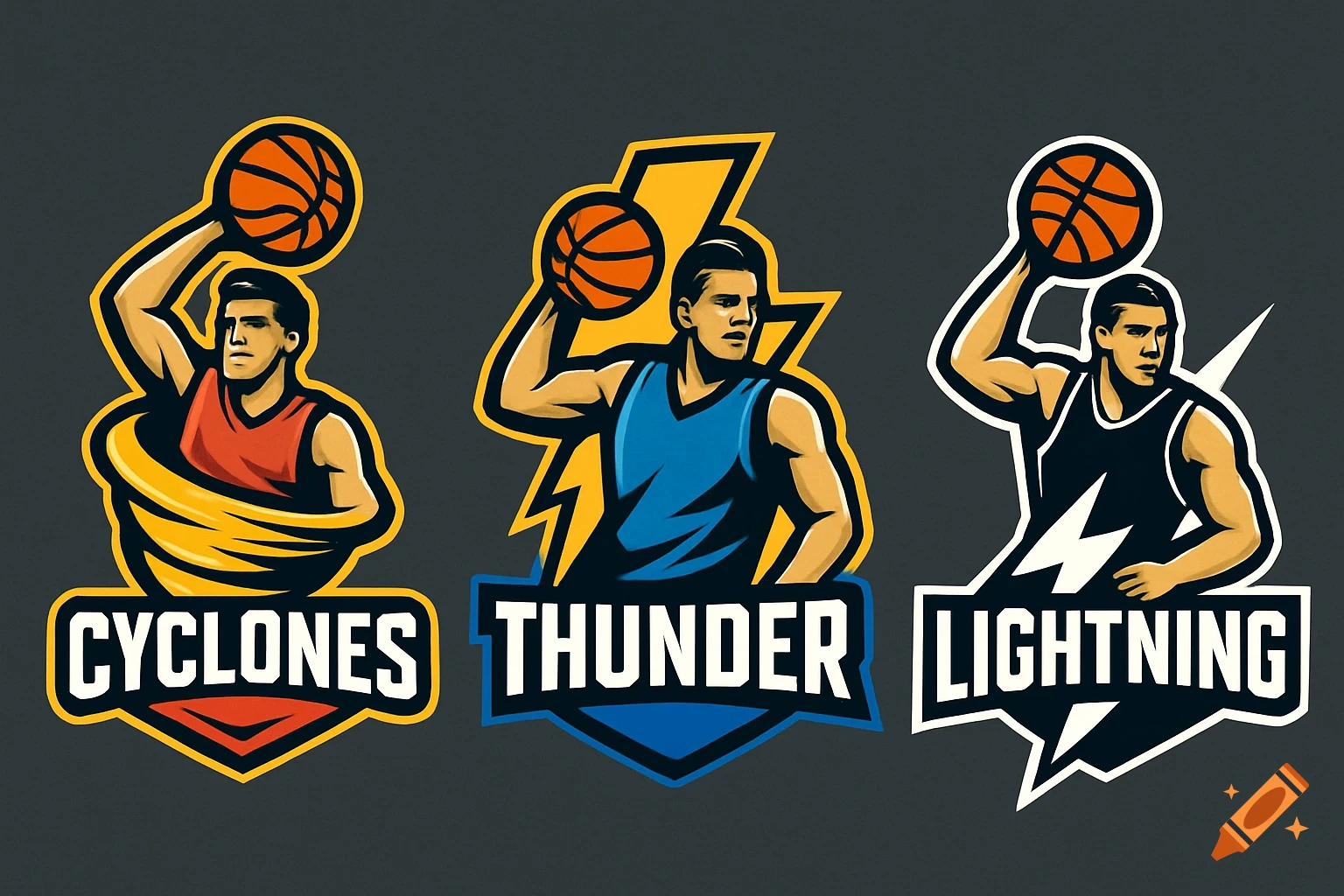 Three basketball logos featuring players and team names: Cyclones ...