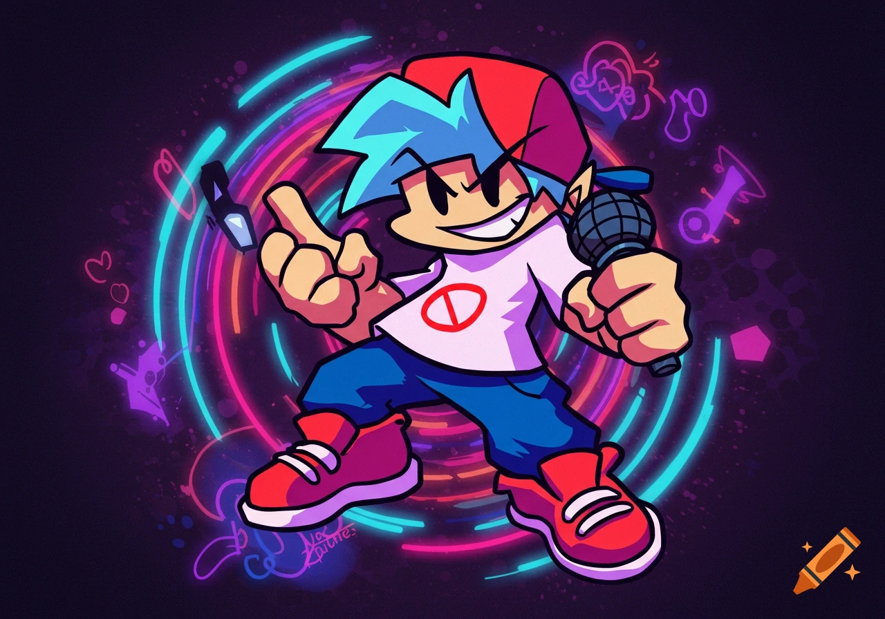 Cartoon character Boyfriend from Friday Night Funkin' holding a mic ...