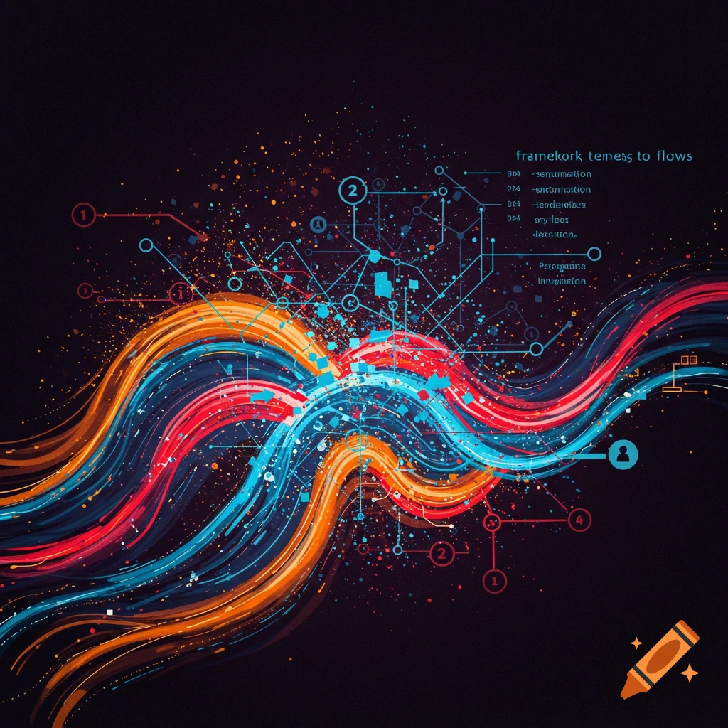 Abstract data flow lines with glowing particles and network nodes on a ...
