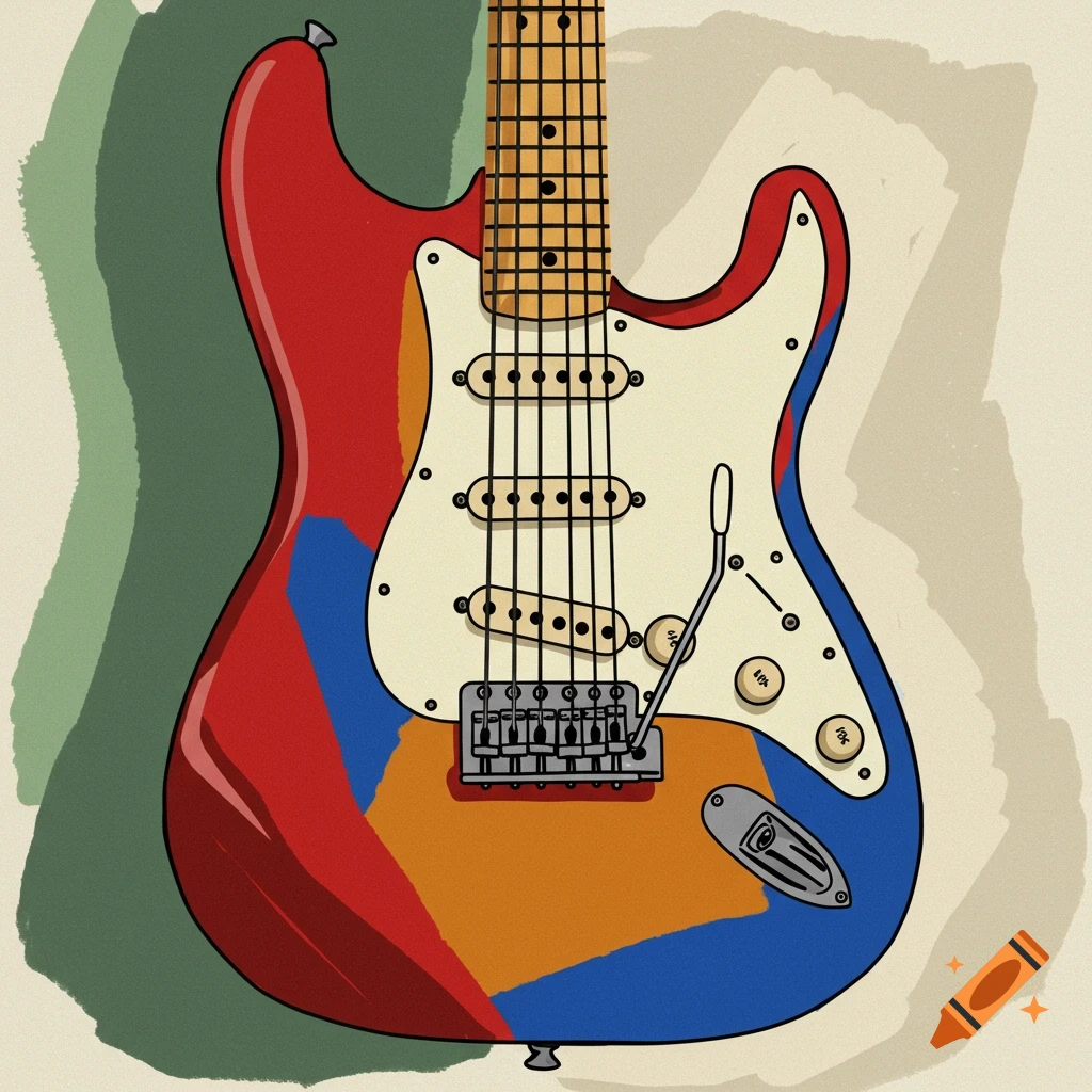 Illustration of a Fender Stratocaster guitar with abstract, colorful ...