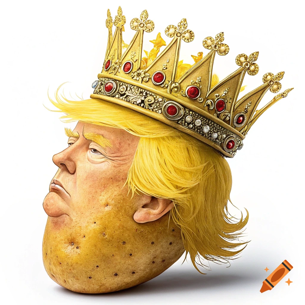 Caricature of Donald Trump as a potato head wearing a golden crown on ...