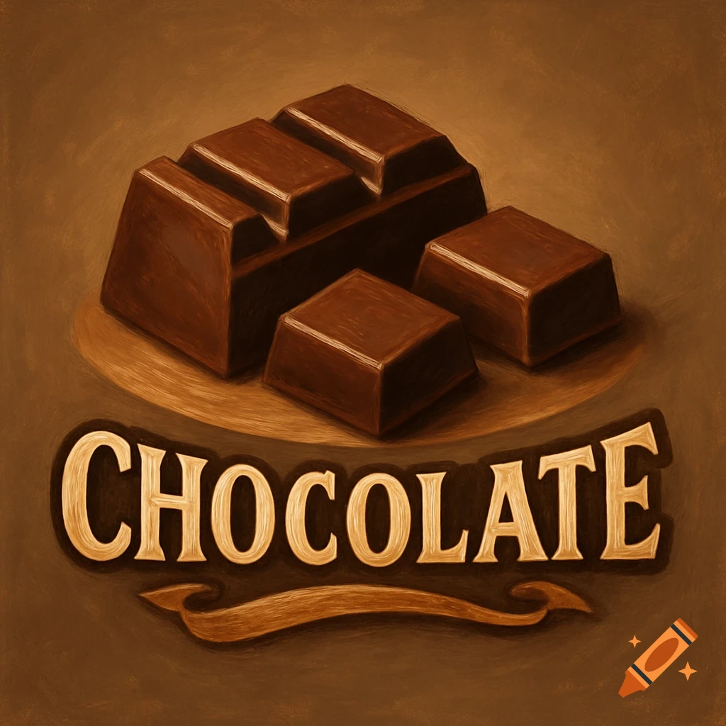 Stylized illustration of chocolate bars above the word CHOCOLATE and a ...