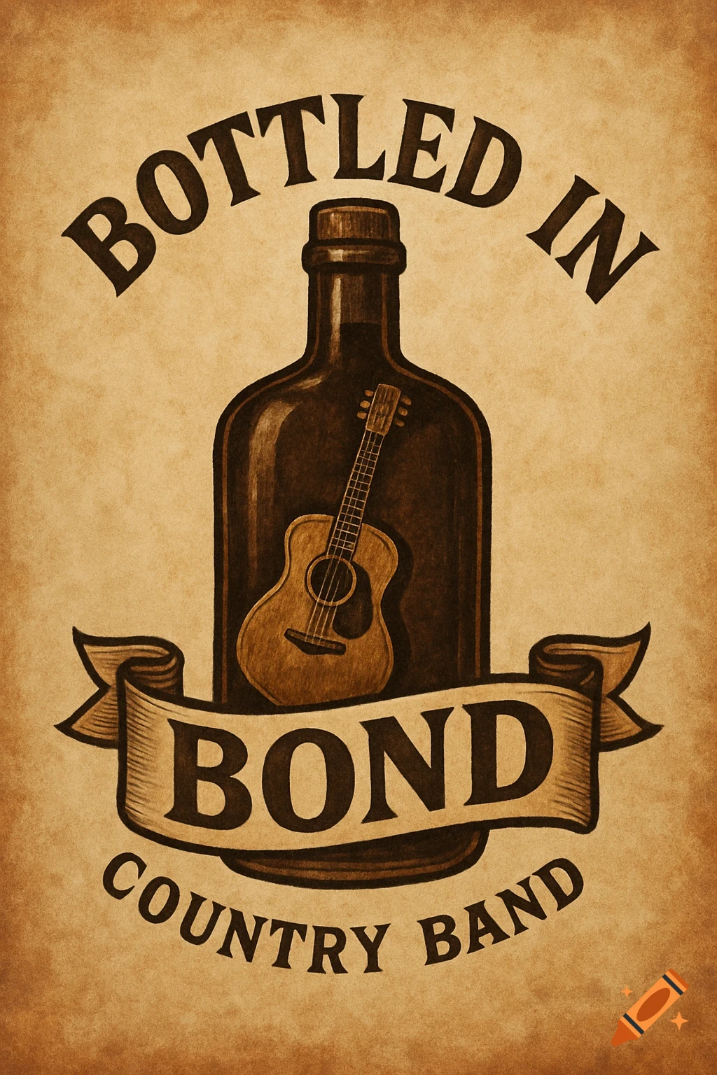 Logo for a country band featuring a bottle, a guitar, and the text ...