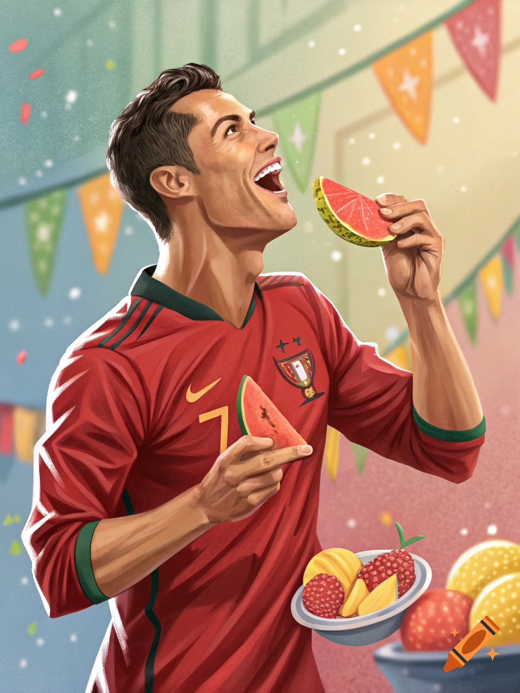 Illustration of Cristiano Ronaldo in Portugal jersey eating watermelon ...