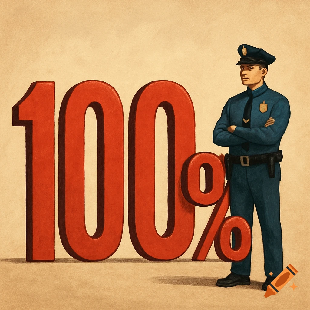 An illustration of a police officer standing next to large red numbers ...