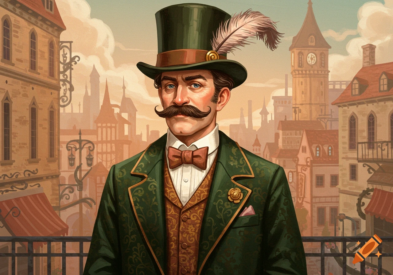 Illustration of a dandy man in a green suit and top hat with a feather ...