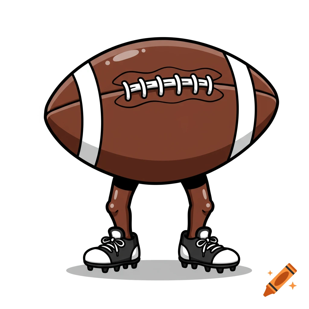 Cartoon football character with legs and cleats. on Craiyon