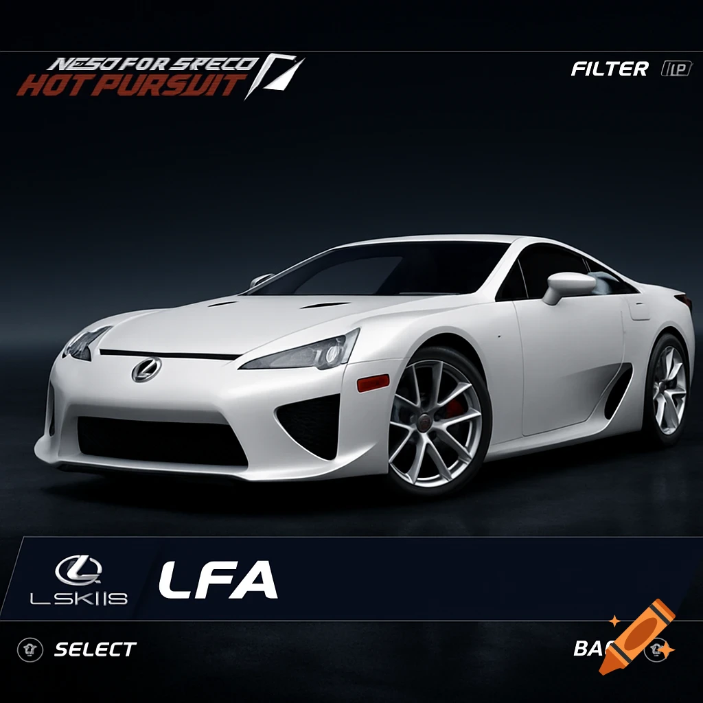 White Lexus LFA car in a Need For Speed video game menu style screen ...