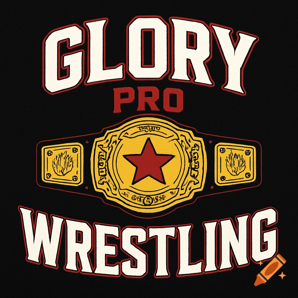 A logo for Glory Pro Wrestling featuring a championship belt with a red ...