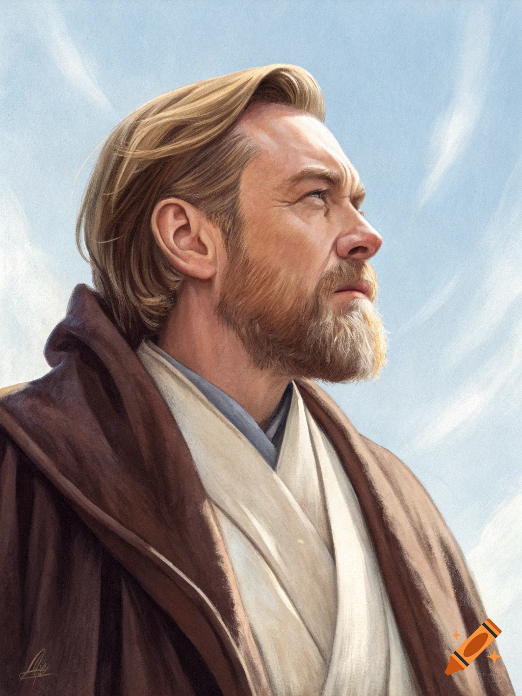 Detailed painting portrait of a man resembling Obi-Wan Kenobi in Jedi ...
