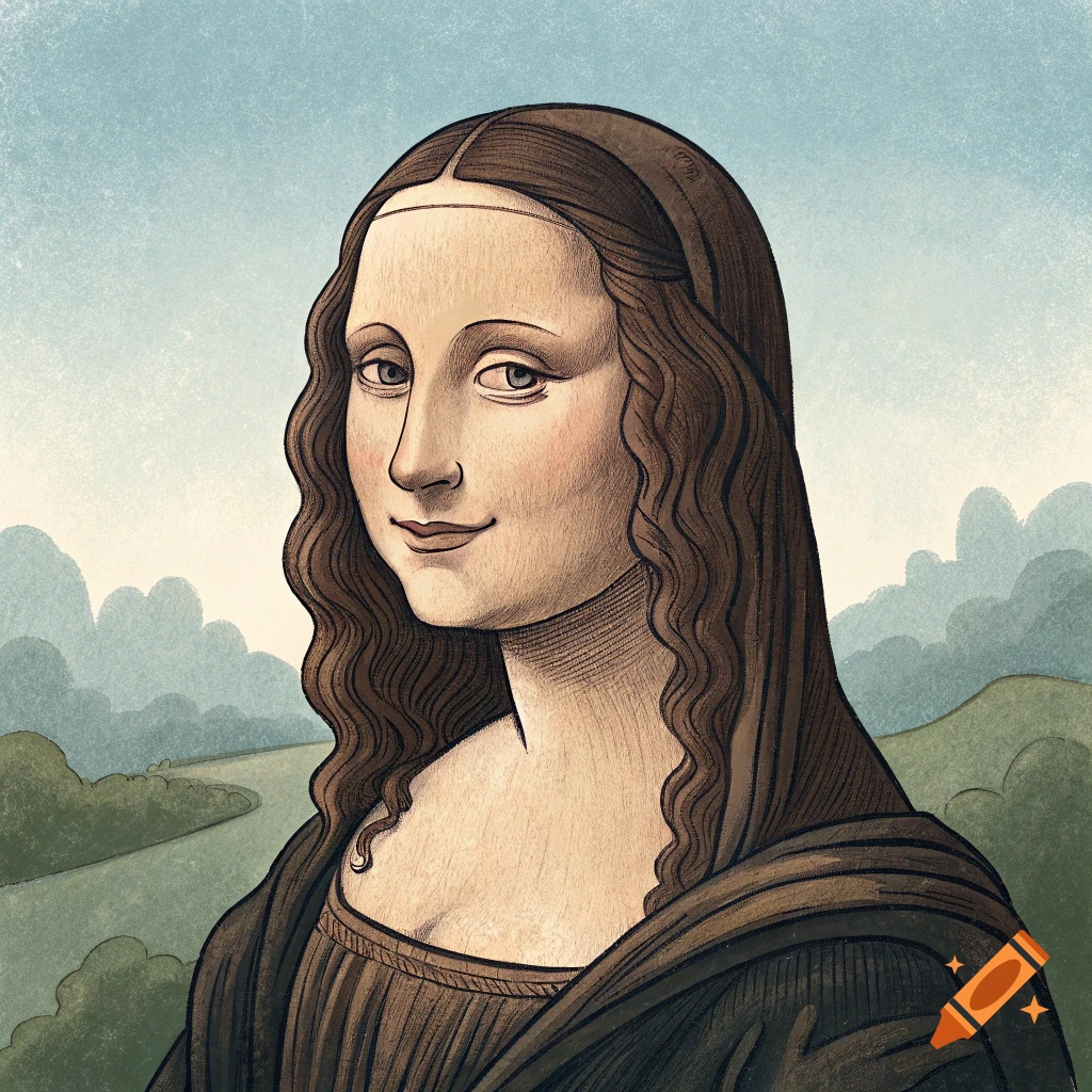 Cartoon portrait of the Mona Lisa on Craiyon