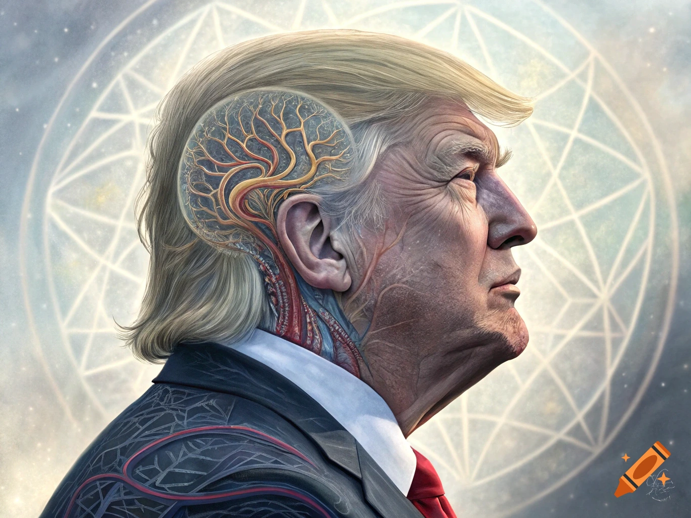 Portrait of Donald Trump in profile showing exposed brain and neck ...