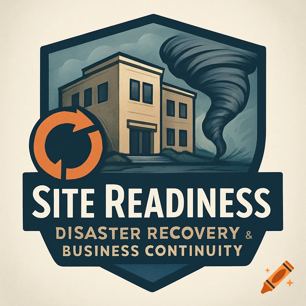 Logo for site readiness and disaster recovery featuring a building and ...