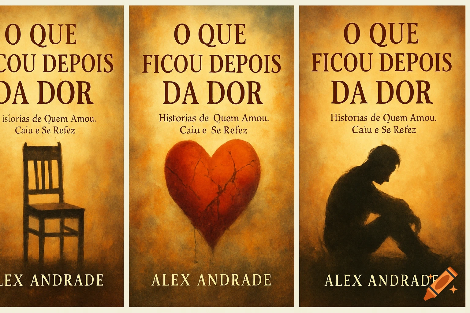 Three book covers with text about overcoming pain. The covers show a ...