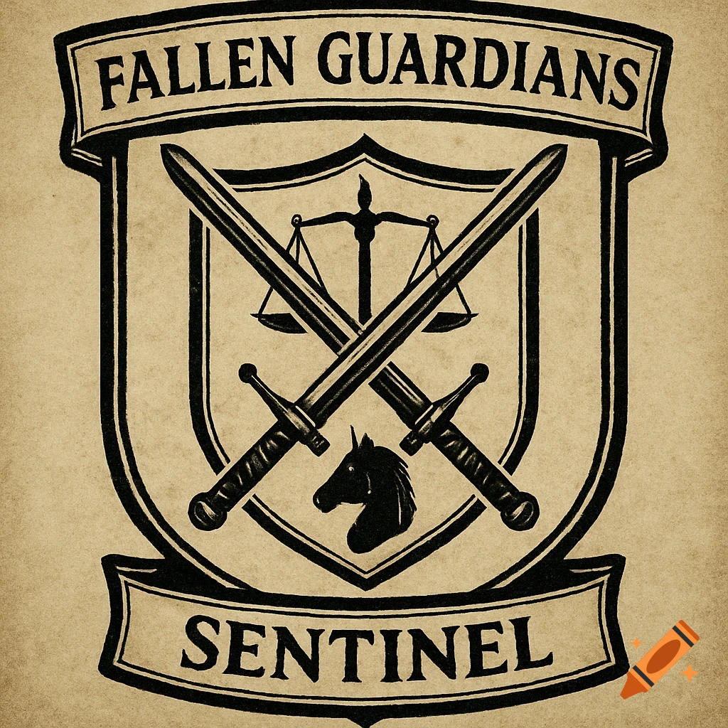 A vintage-style heraldic emblem on parchment, featuring a shield with ...
