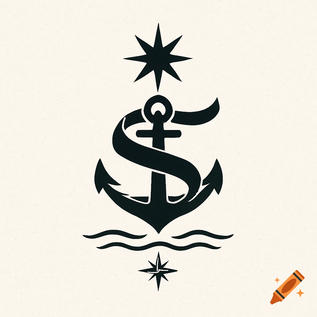 Black stylized nautical emblem with an anchor, a ribbon forming an 'S ...