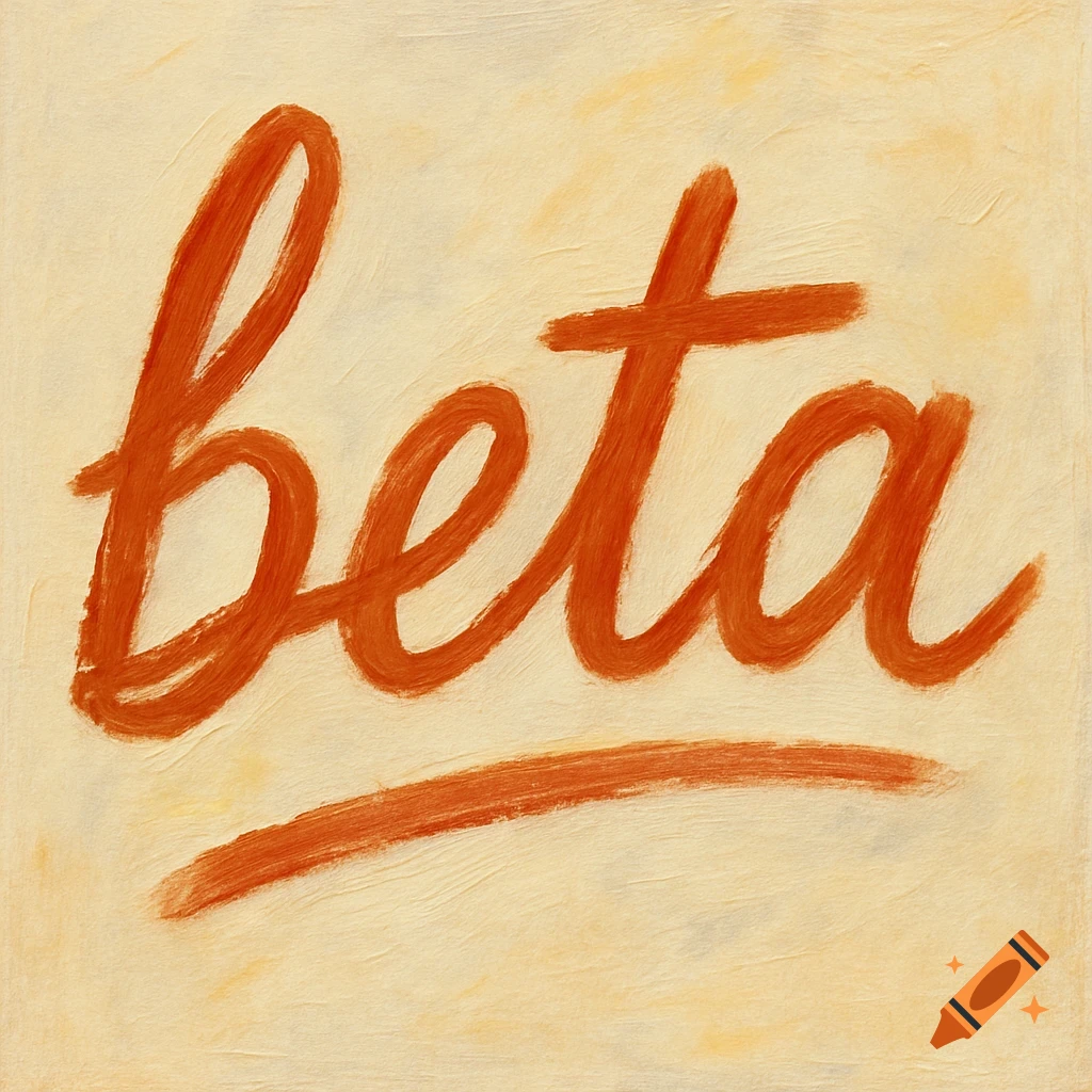 The word 'beta' in orange handwritten script on a light-colored ...