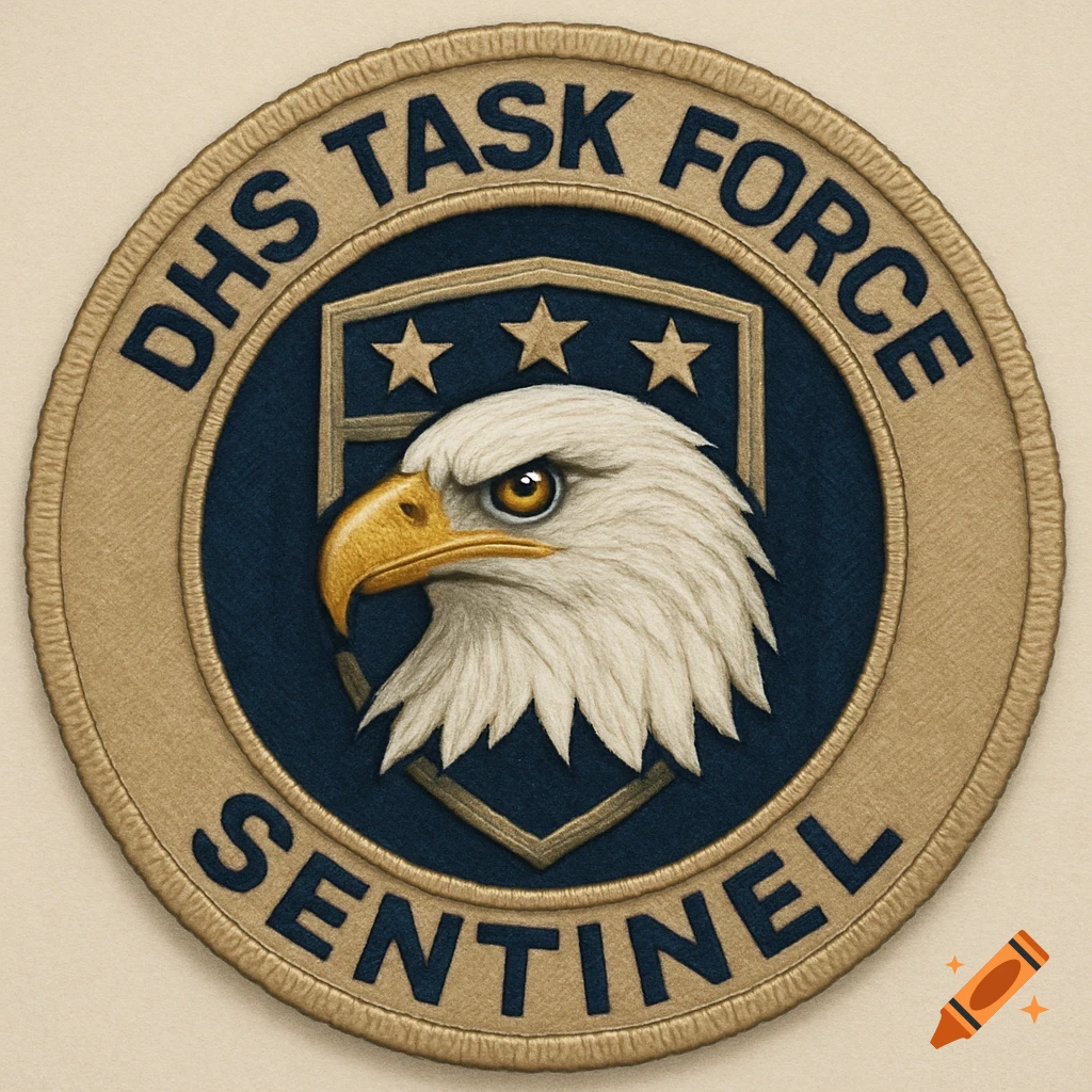Embroidered patch with eagle head and 'DHS Task Force Sentinel' text on ...