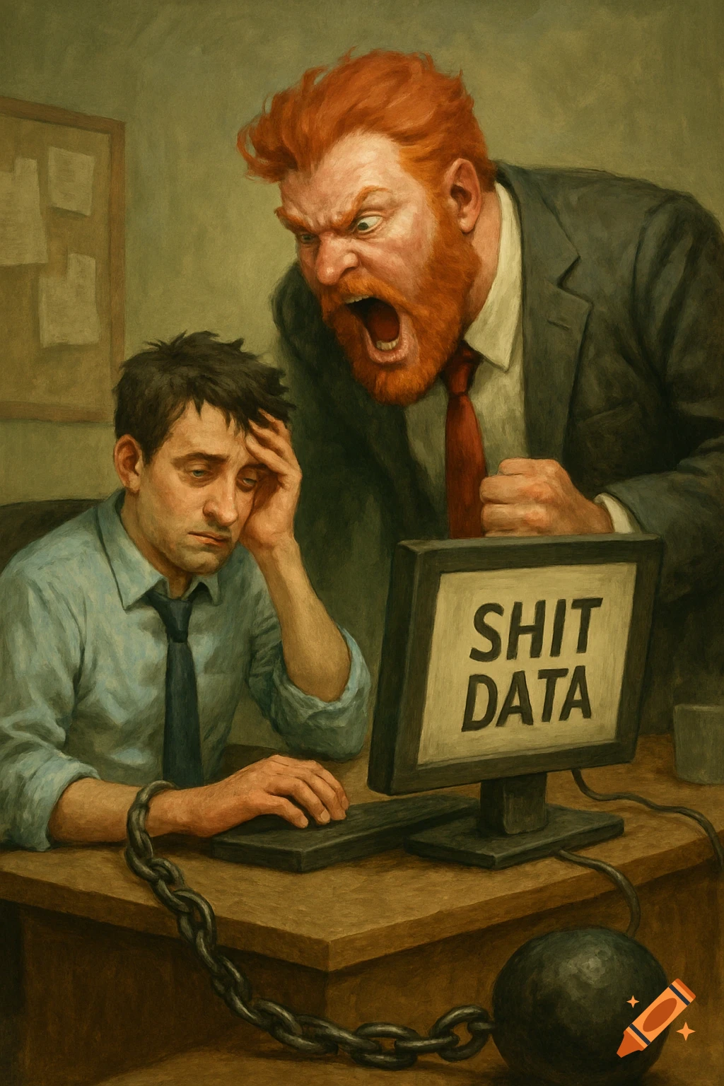 Illustration of a red-haired boss yelling at a distressed employee ...
