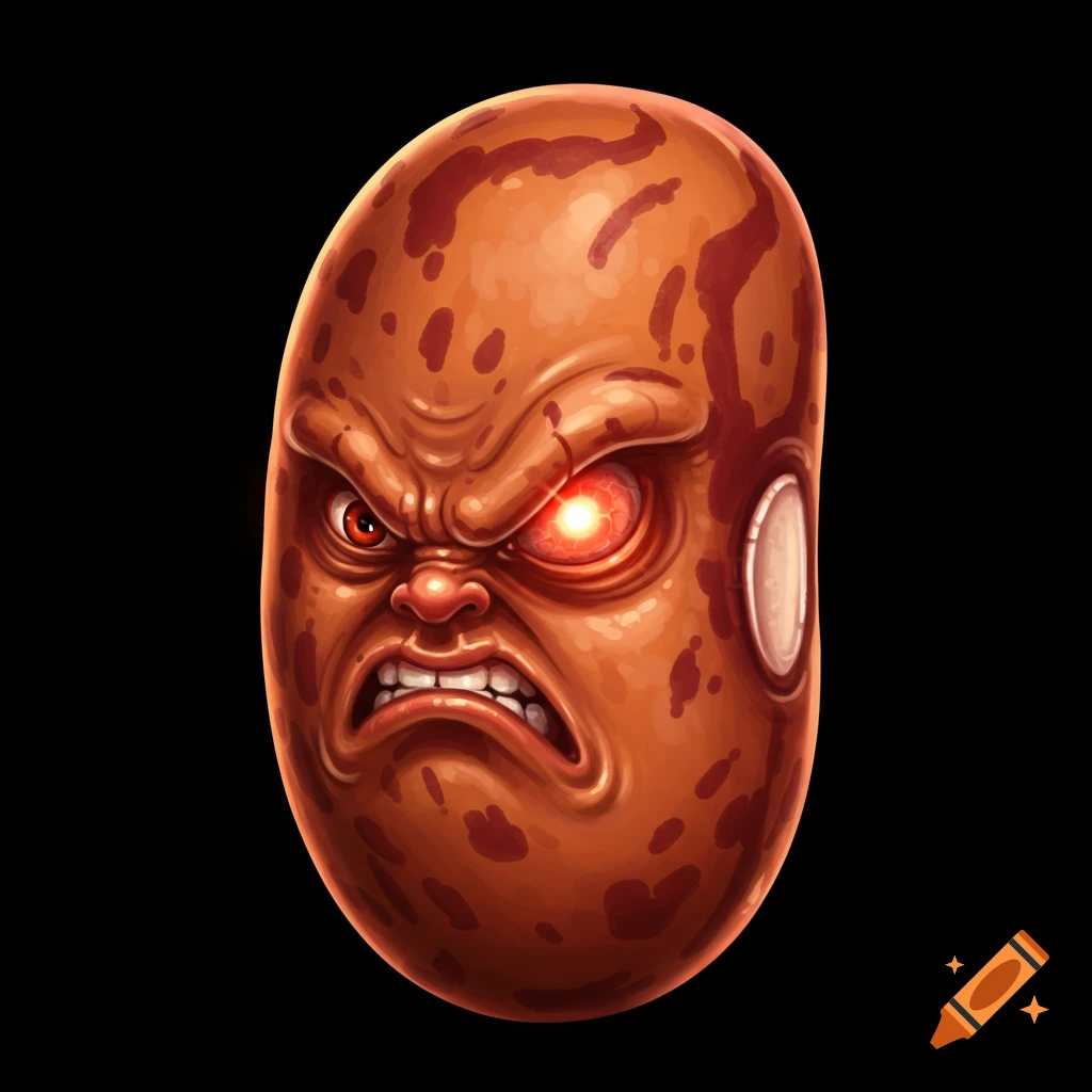 Cartoon illustration of an angry pinto bean with glowing red eyes. on ...