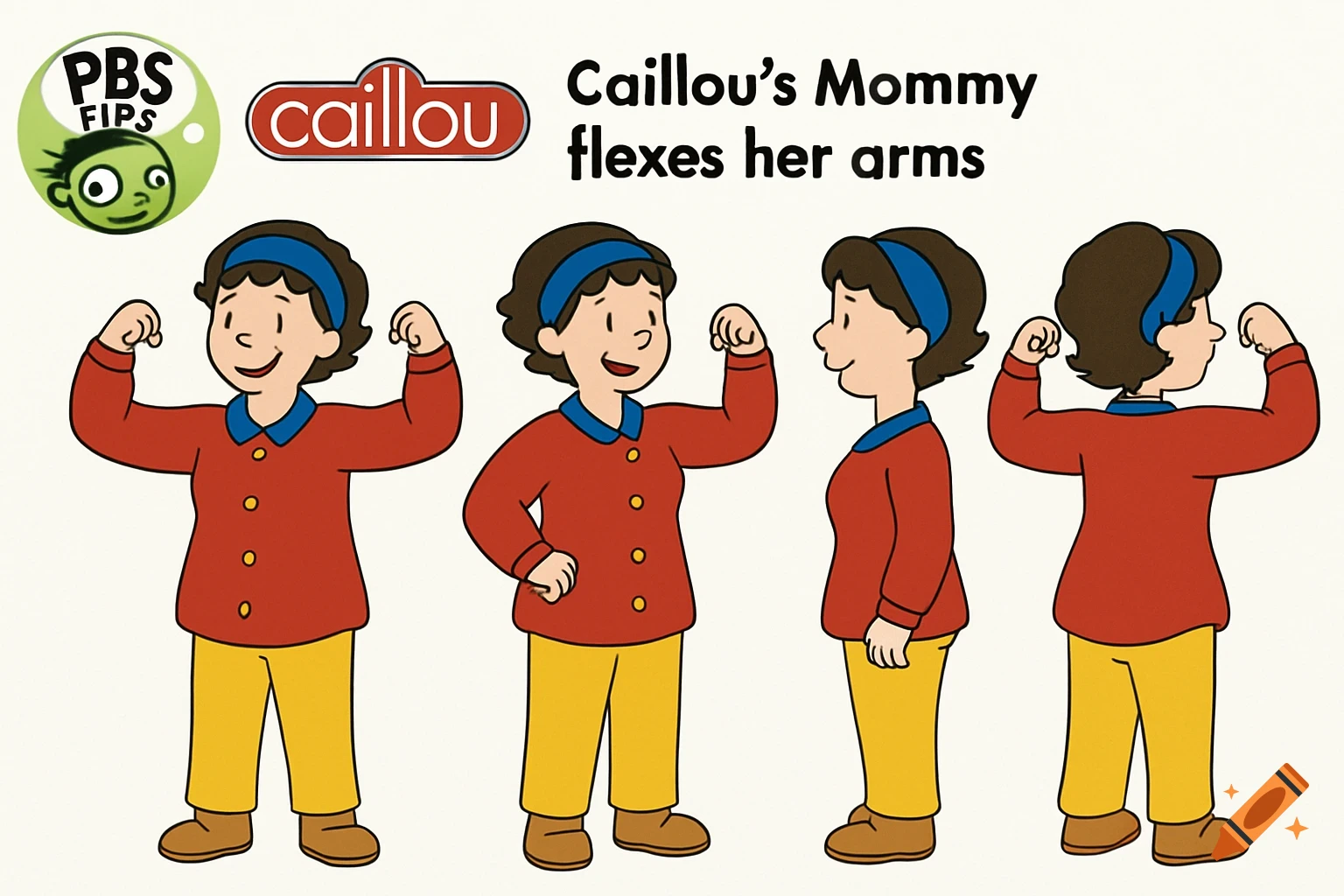 Cartoon model sheet of Caillou's Mommy in red and yellow outfit ...