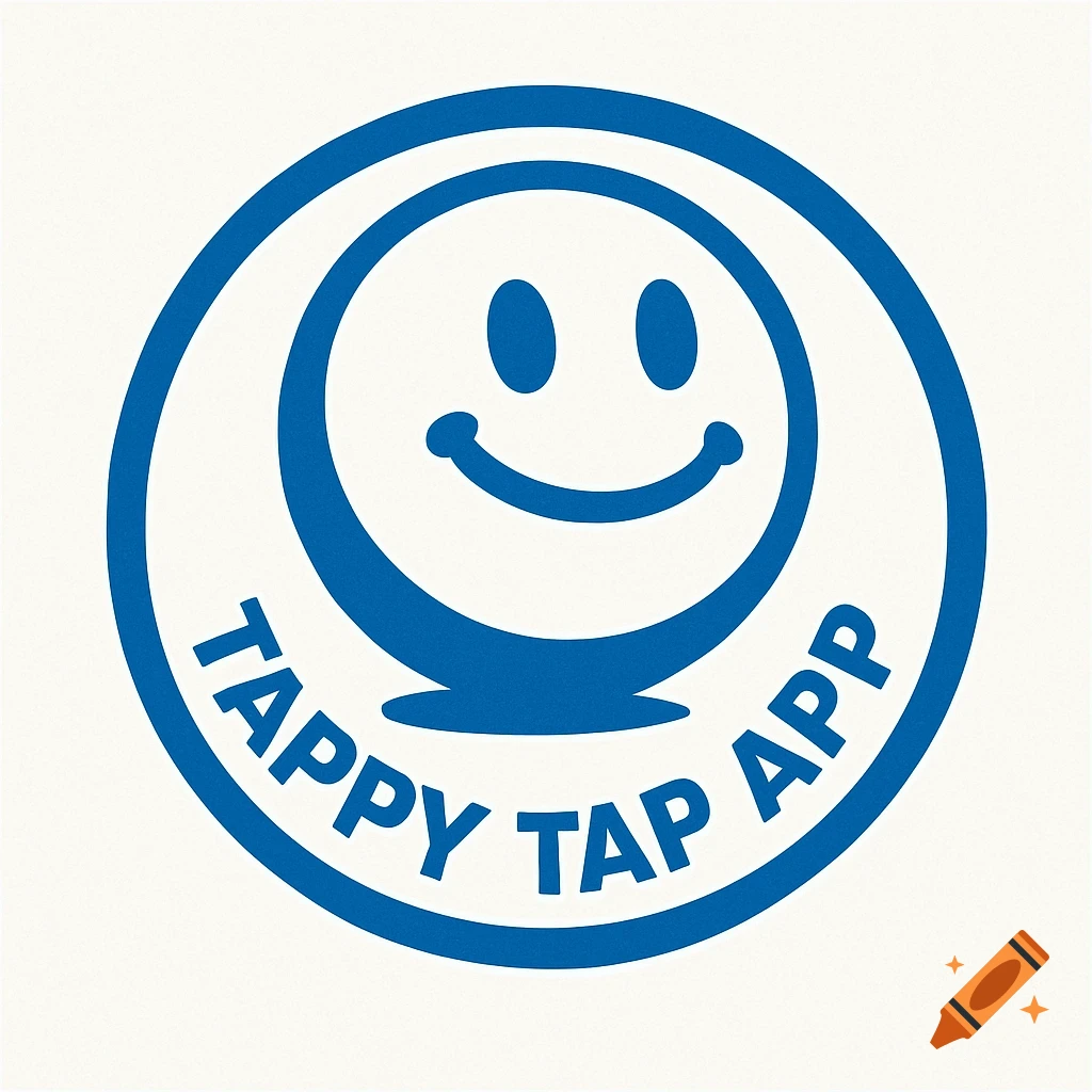 Blue and white circular logo with a smiley face and text 'TAPPY TAP APP ...