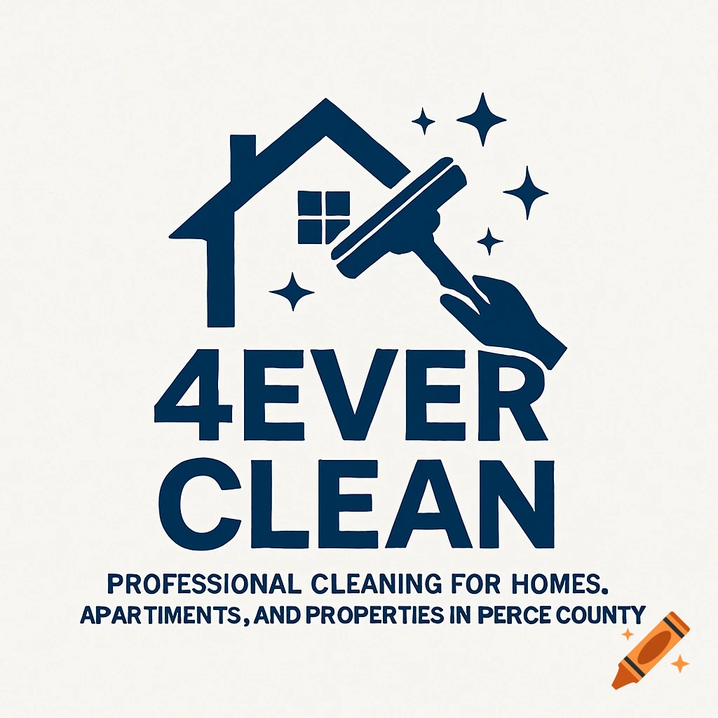 Logo for 4Ever Clean with a house, squeegee, and stars. on Craiyon