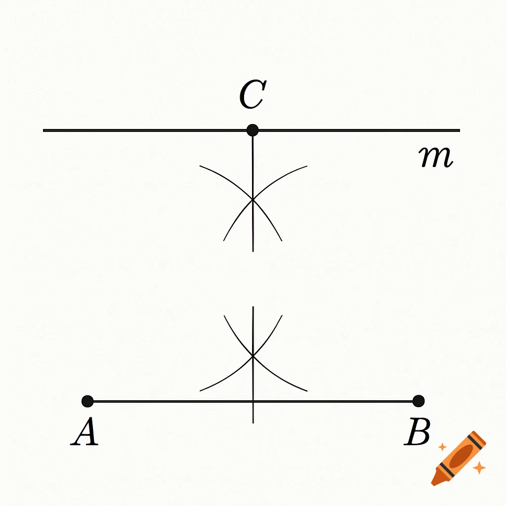 A geometric diagram showing the construction of a parallel line through point C to line AB. on ...