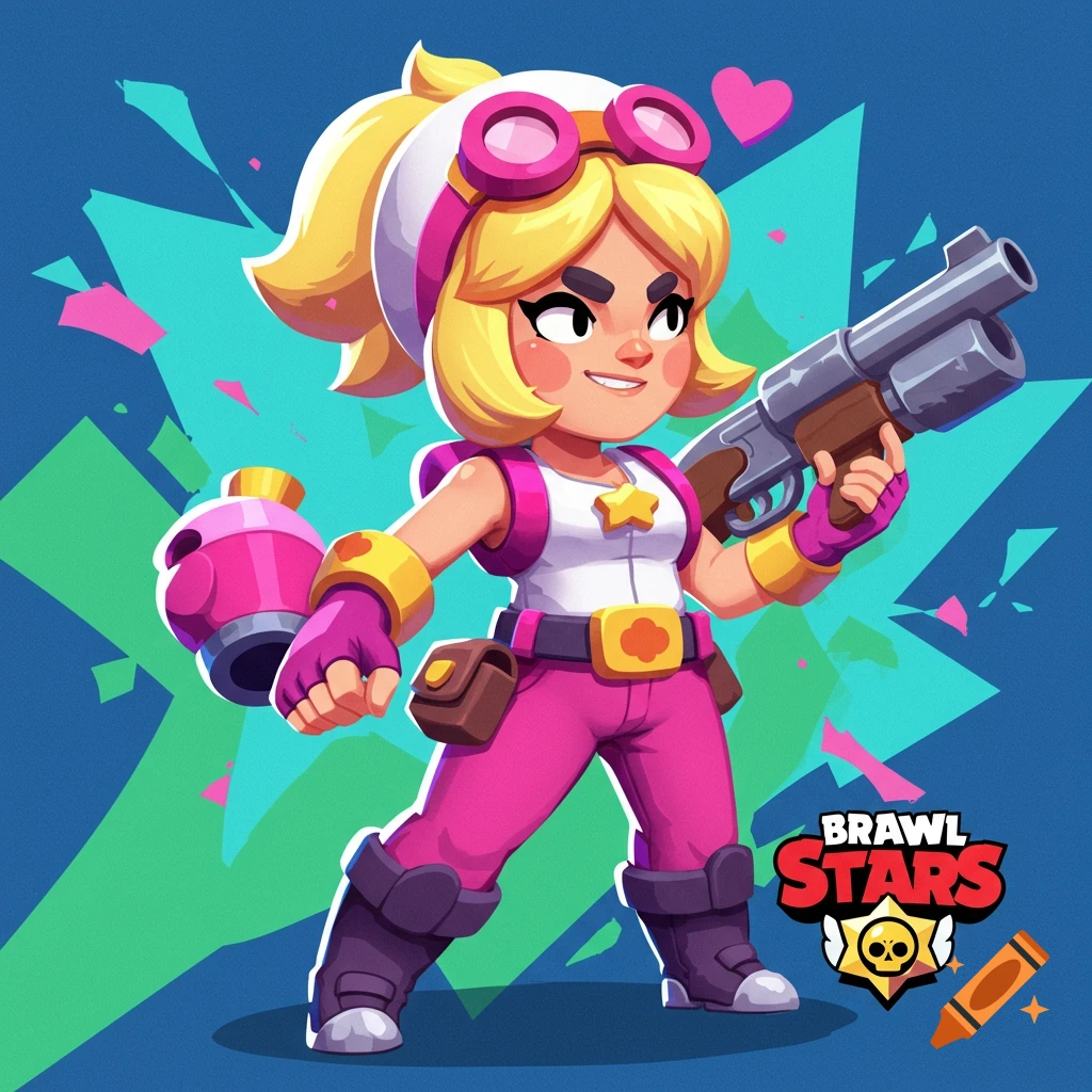 Stylized cartoon character Shelly from Brawl Stars holding a shotgun ...