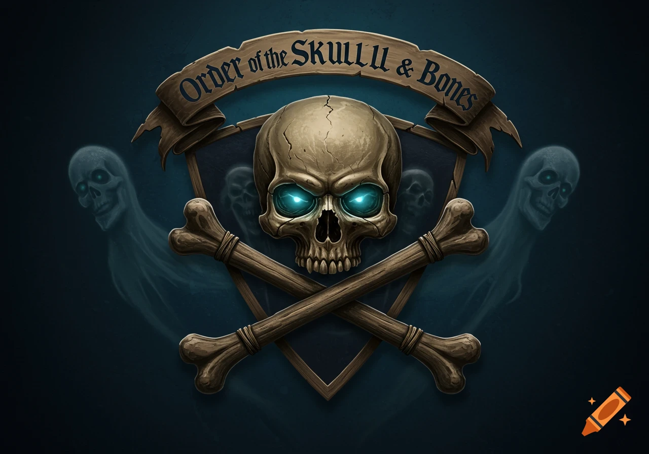 Illustration of a skull and crossed bones crest with glowing eyes ...
