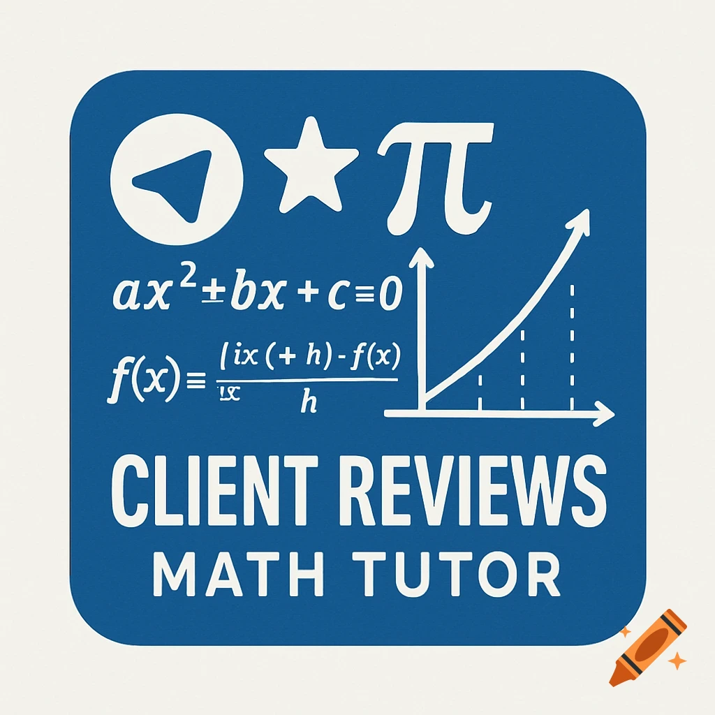 A blue square logo for a math tutor with rounded corners, featuring white mathematical formulas ...