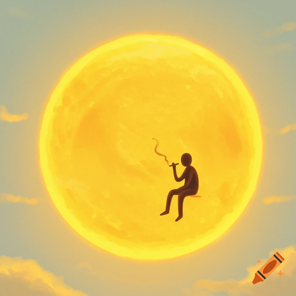 A minimalist, dark silhouette of a figure sits on a giant, bright ...