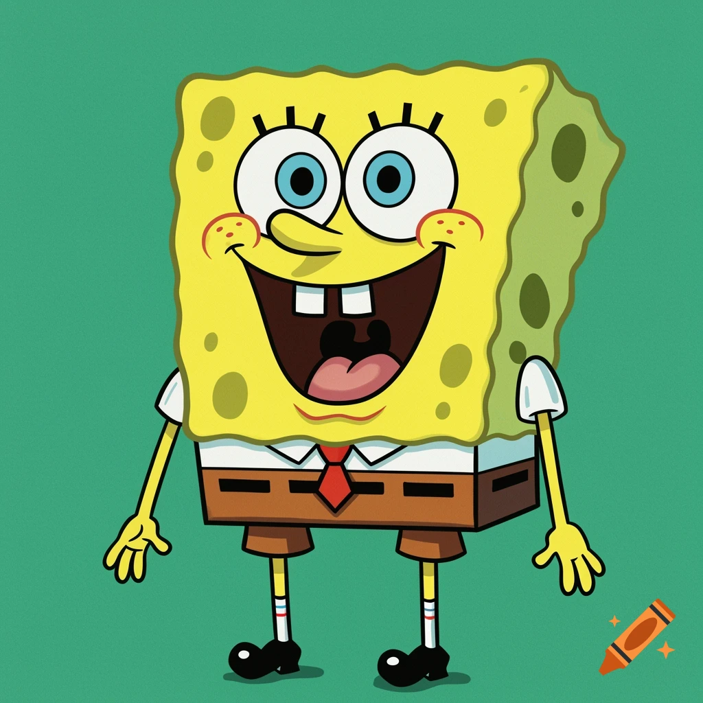 A cartoon drawing of Spongebob Squarepants smiling. on Craiyon