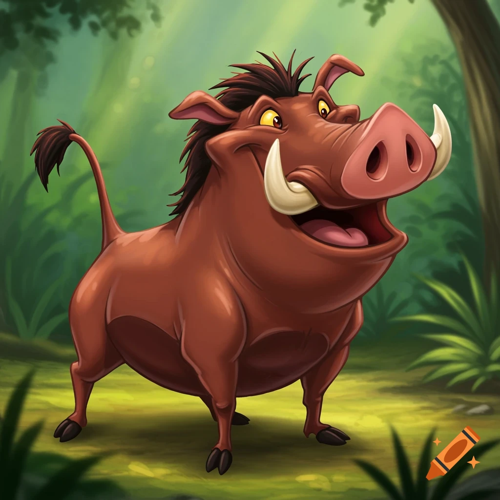 Cartoon illustration of Disney's Pumba as a razorback, looking up and ...