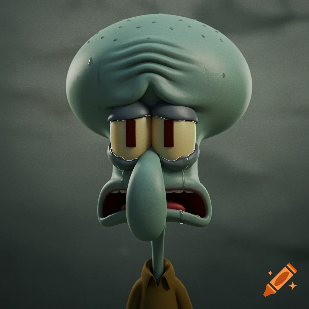 3D render of a very sad Squidward from Spongebob SquarePants crying ...