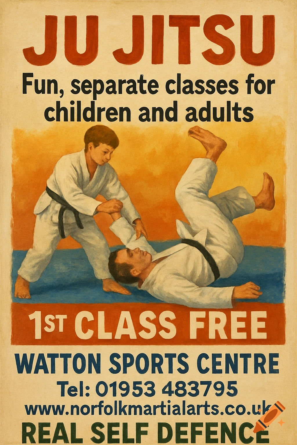 An old-style martial arts poster advertises Ju Jitsu classes for ...
