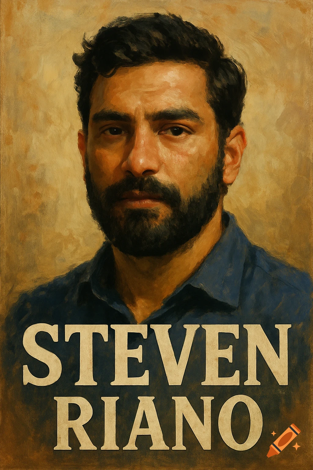 An oil painting portrait of a man with a beard and dark hair, wearing a ...