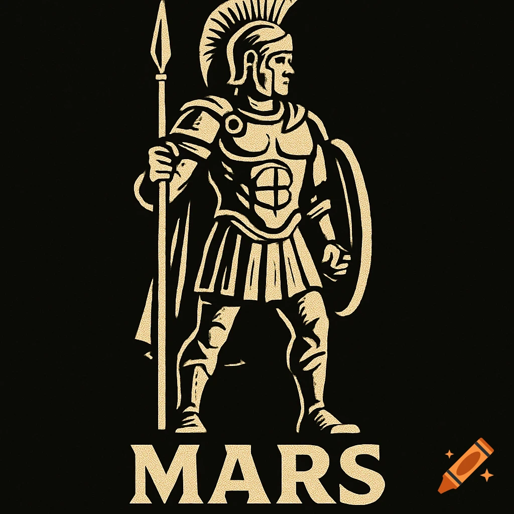 Stylized golden logo of a Roman warrior holding a spear and shield ...