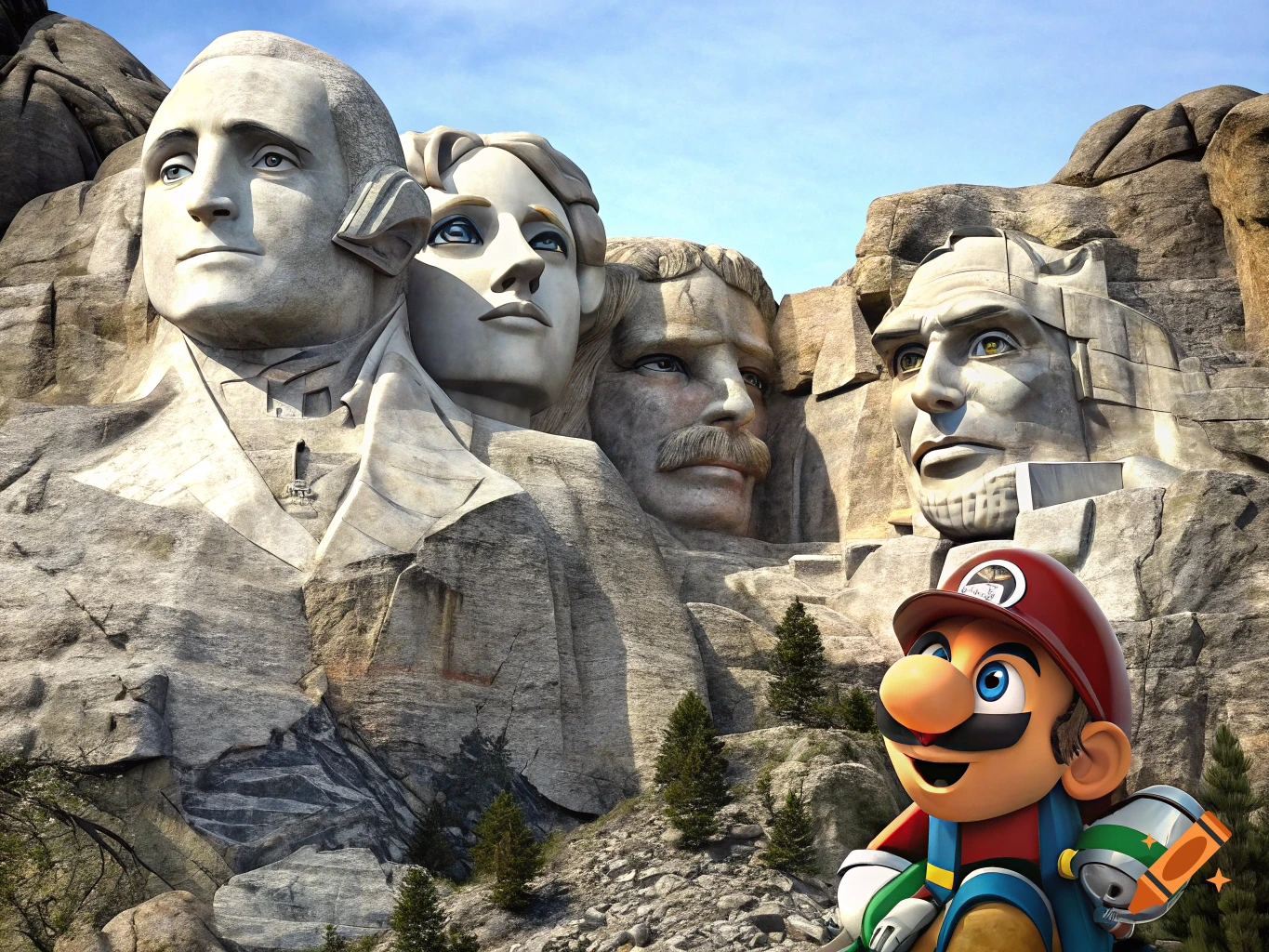A photorealistic image of Mount Rushmore with the presidents' faces ...