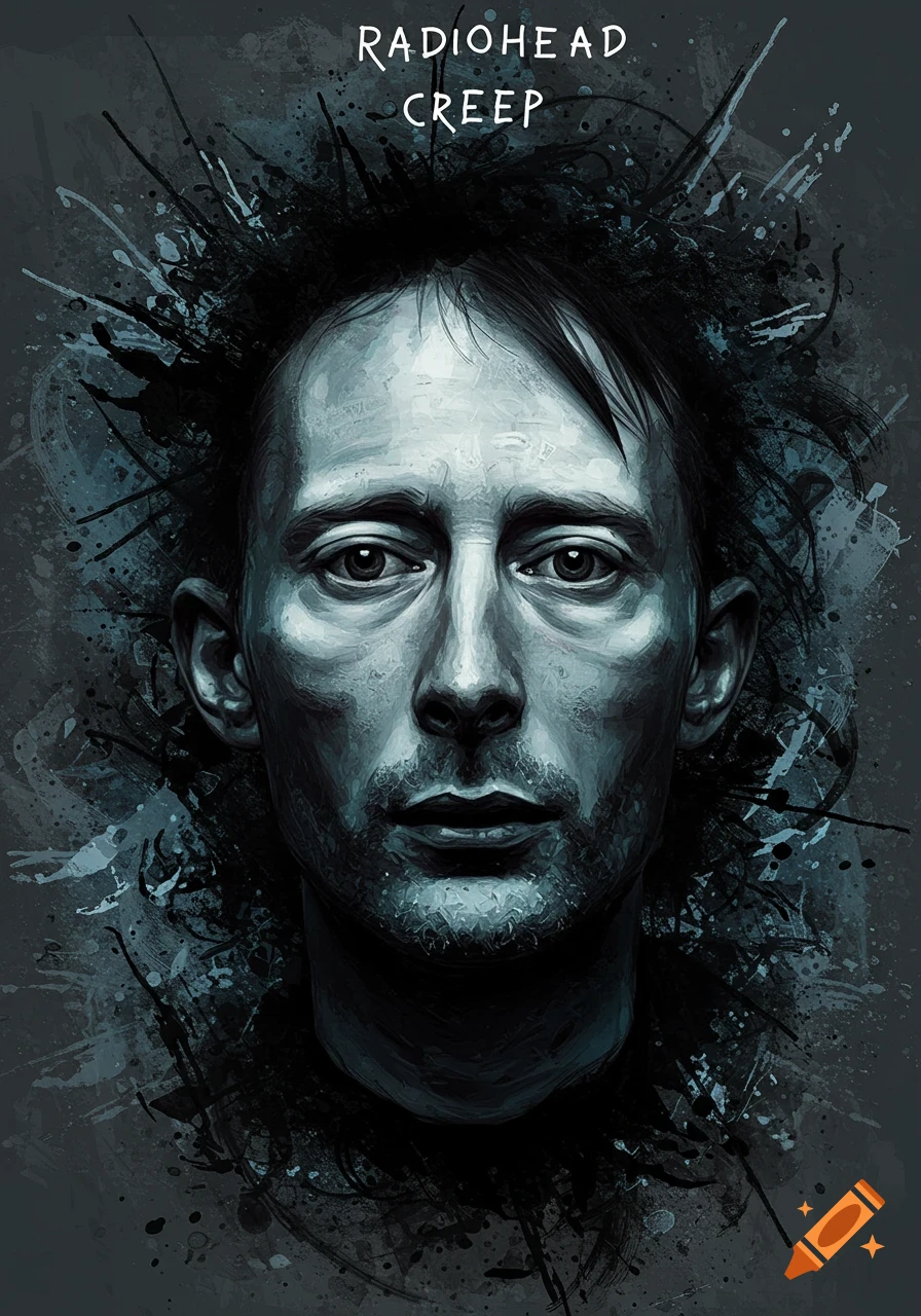 A stylized, monochromatic portrait of a man's face with a distressed ...