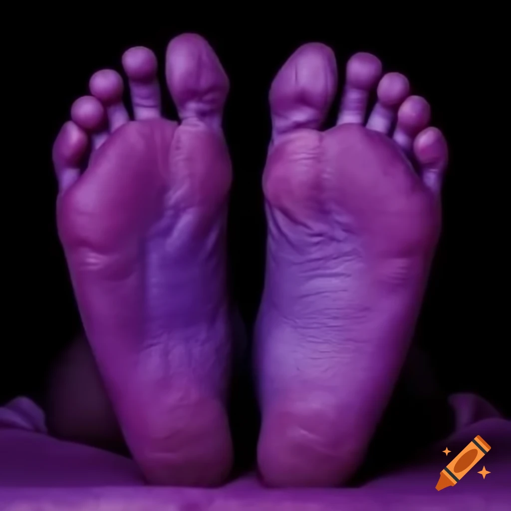 Close up of detailed purple character feet resembling Grimace on Craiyon
